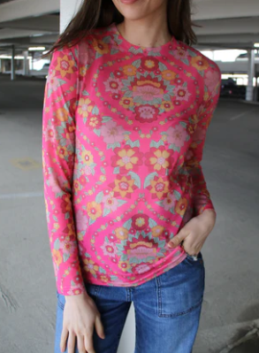 Long Slv Mesh Printed Top 1221 – Bow & Arrow Boutique, Kearney, NE