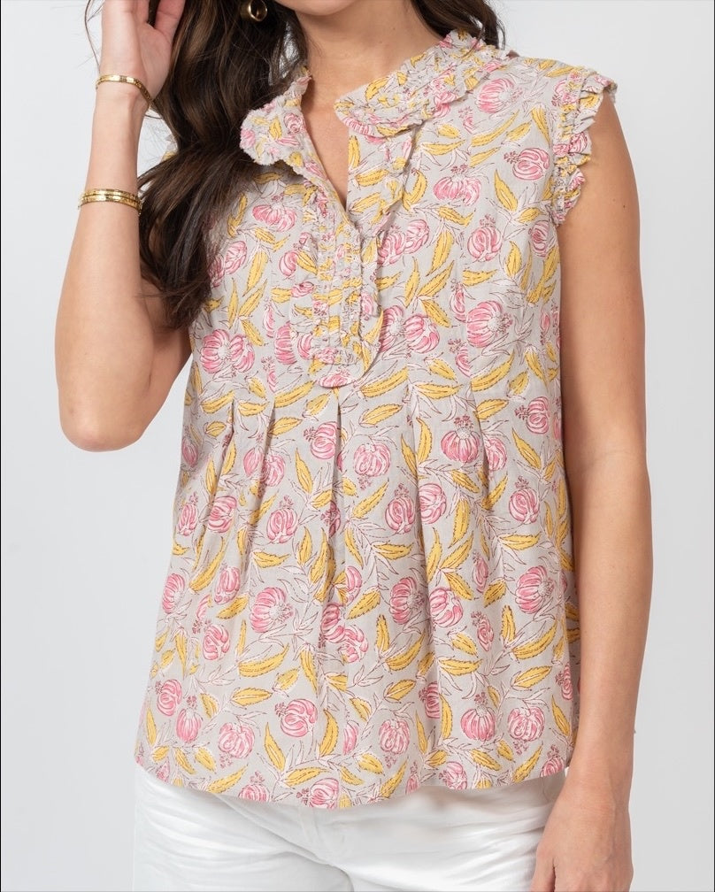 Hi Neck Ruffles Have Ridges Slvless Pleated Accent Top – Bow & Arrow ...